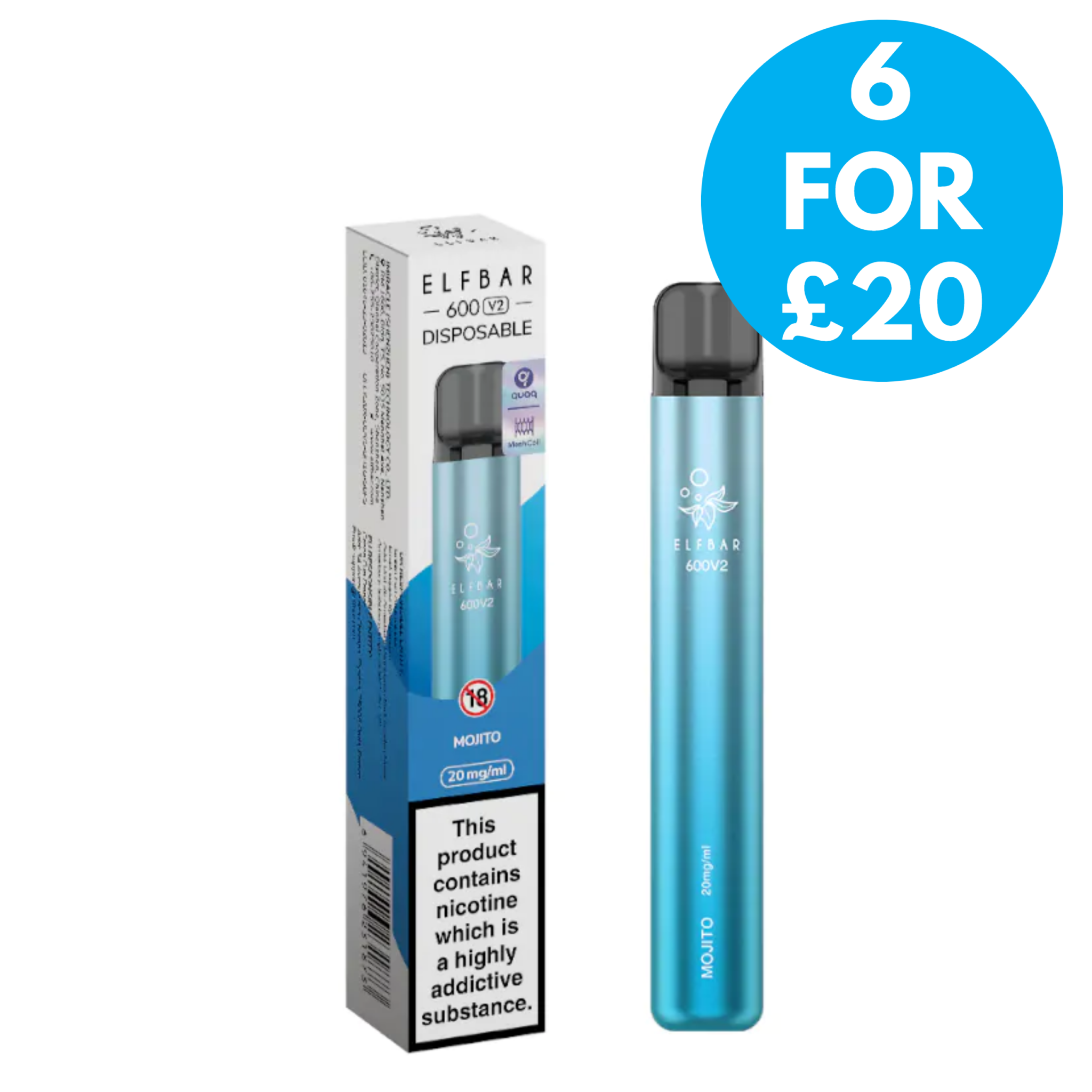 20mg Elf Bar V2 (2%) 600 - 6 for £20 & FREE NEXT DAY Delivery - VAPE.CO.UK