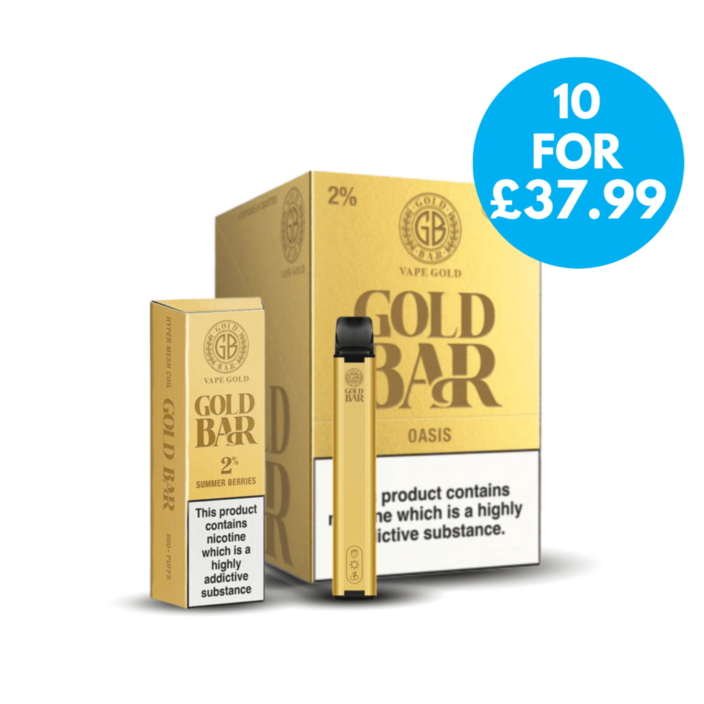 Gold Bar Vape Box of 10 - 20mg Disposable Multipack - VAPE.CO.UK