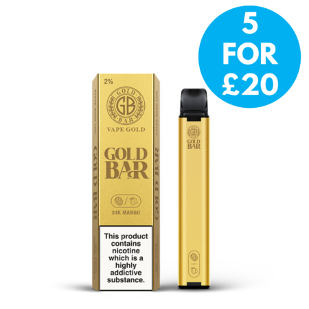 20mg (2%) Gold Bar Disposable Vape - 5 for £20 - Free 24hr Delivery ...