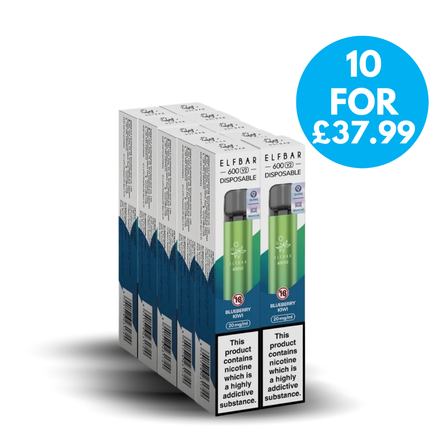 Elf Bar V2 600 Disposable Vape 20mg - Box of 10 - £37.99 VAPE.CO.UK
