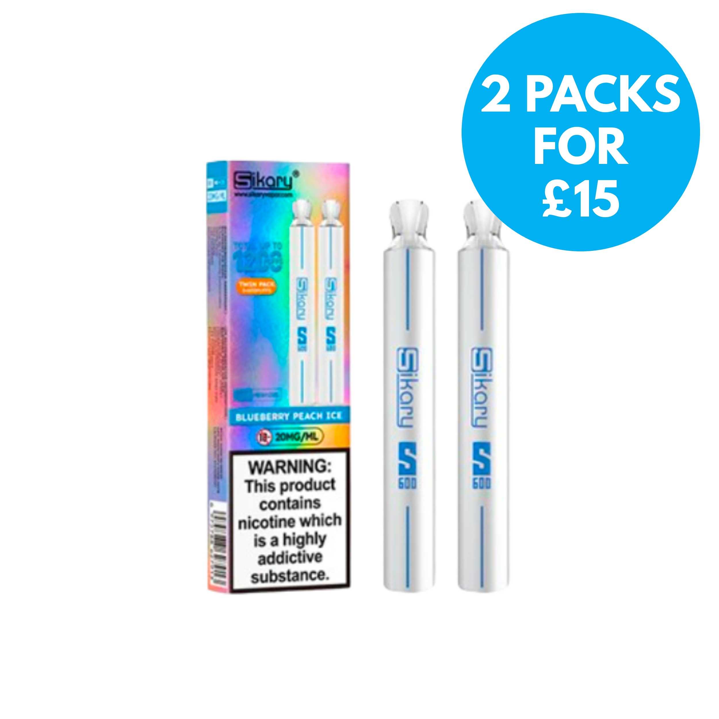 20mg SKE Sikary S600 Twin Pack Disposable Vapes 1200 Puffs - 2 for £15 ...