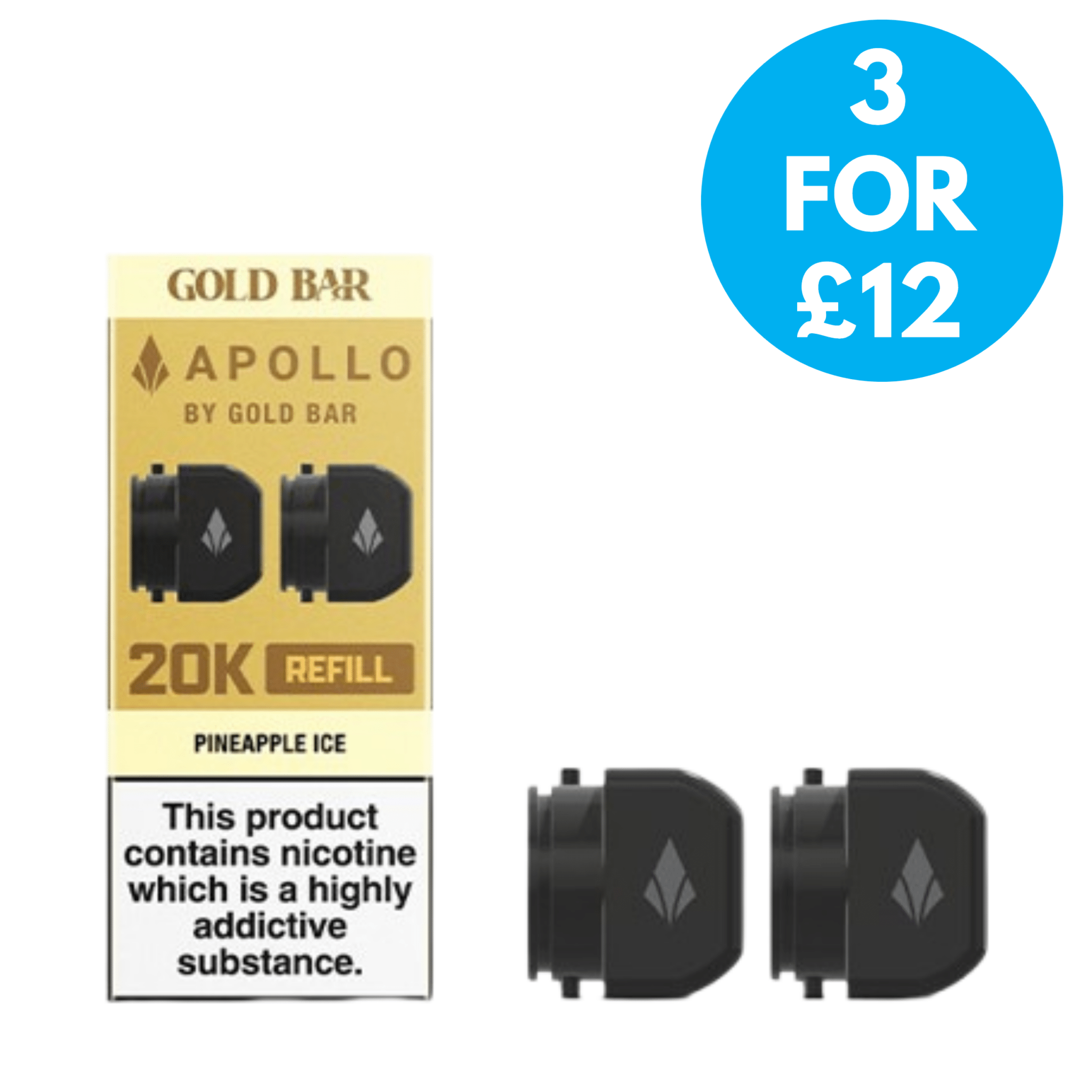 Gold Bar Apollo 20K Double Refill Containers - 3 For £12 - VAPE.CO.UK