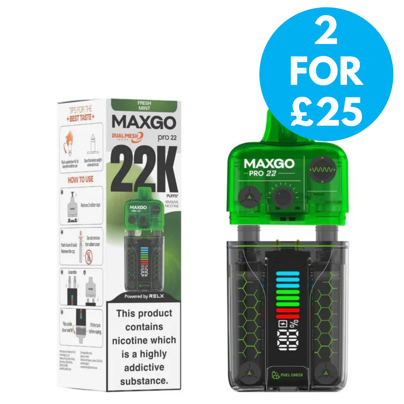 20mg Relx Maxgo Pro 22k Disposable Vape Kit - 2 For £25 - VAPE.CO.UK
