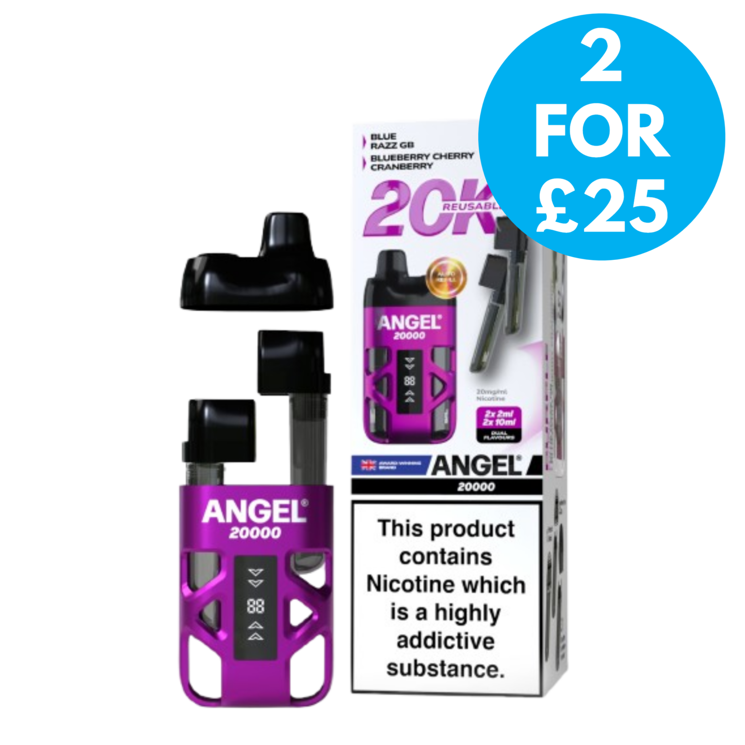20mg Vapes Bars Angel 20000 20k Prefilled Pod Vape Kit - 2 For £25 ...