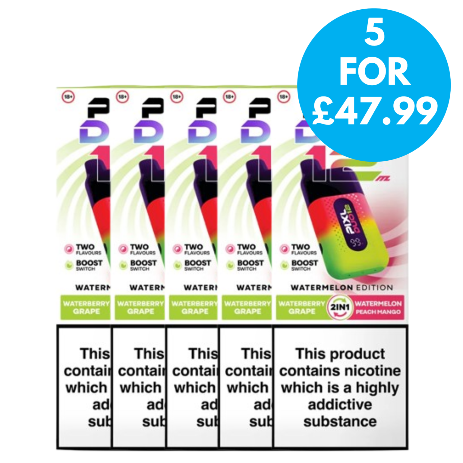 Box Of 5 - 20mg (2%) Pixl Duo 6k Vape Kit Multipack - VAPE.CO.UK