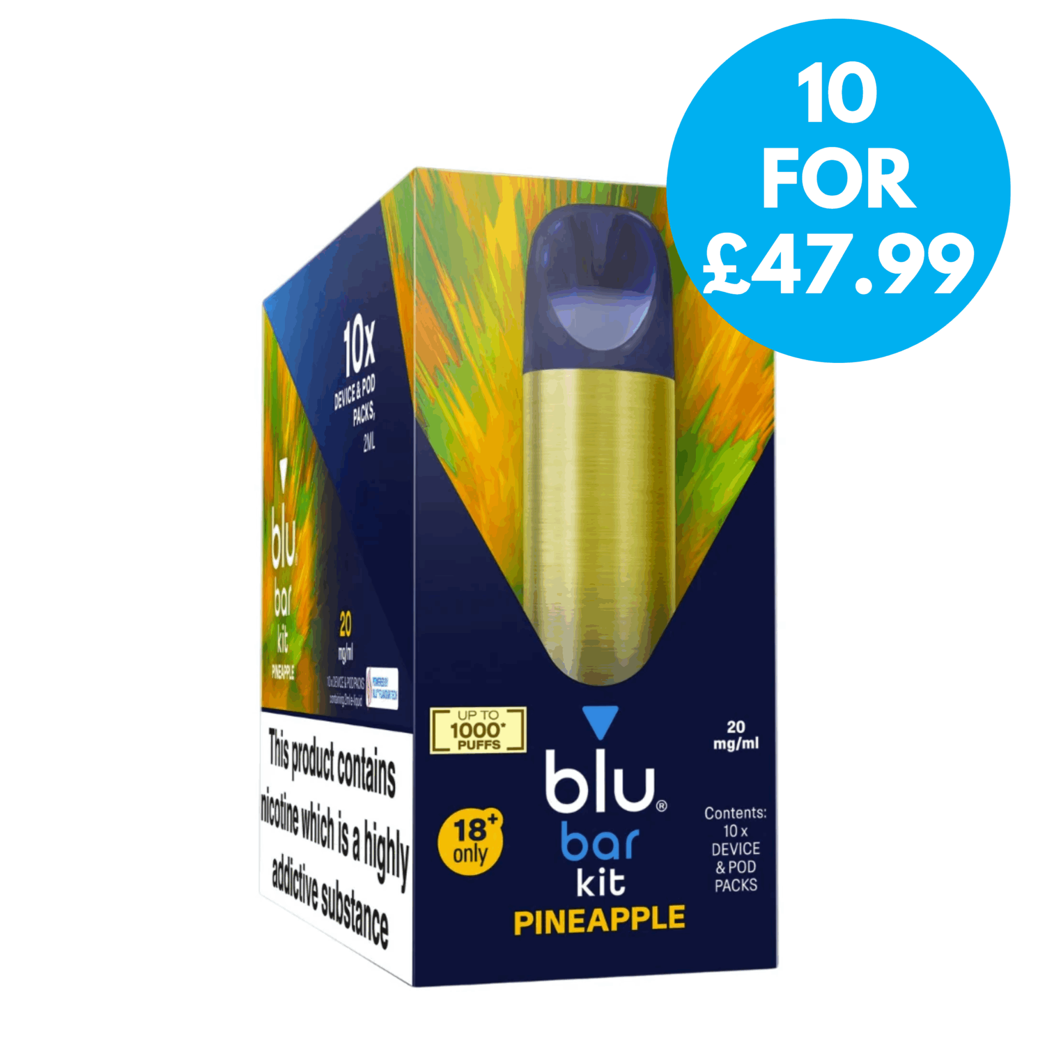 Box of 10 - 20mg Blu Bar 1000 Vape Kit - VAPE.CO.UK