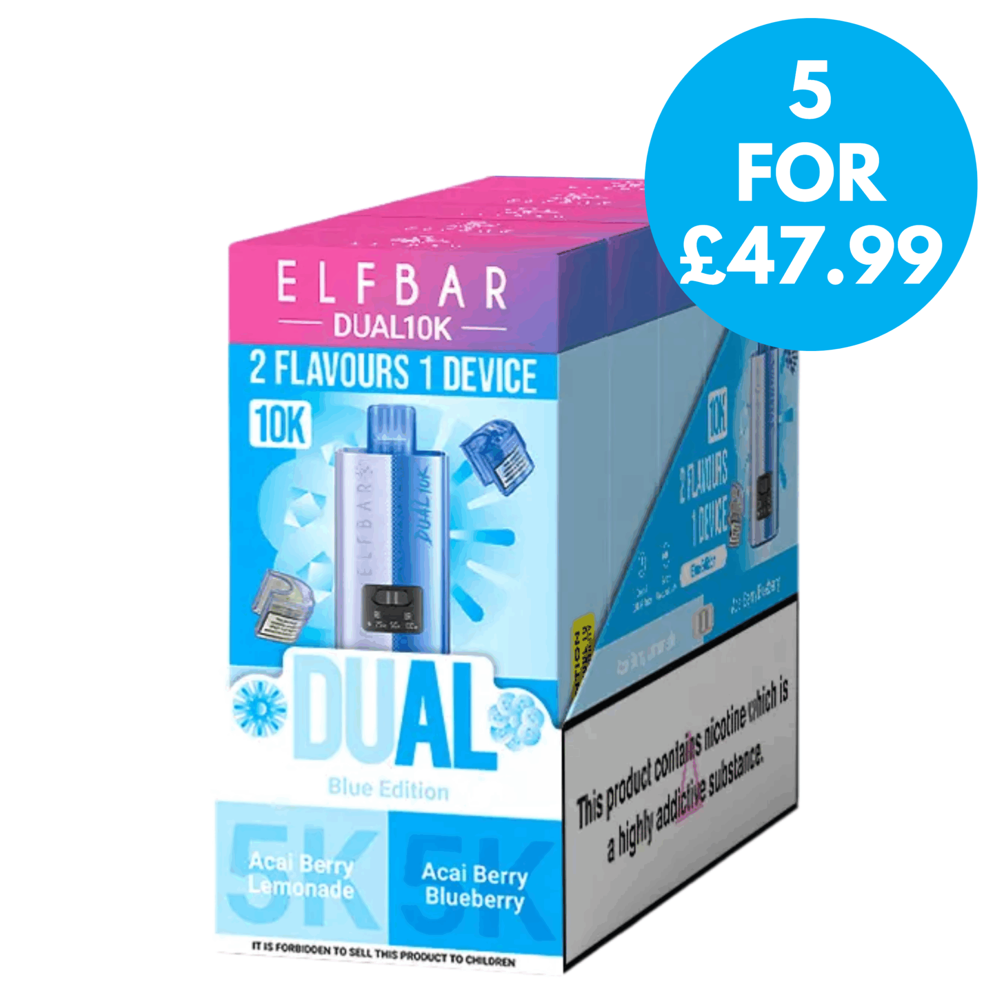 Box of 5 - 20mg Elf Bar Dual 10K Prefilled Pod Vape Kit - VAPE.CO.UK