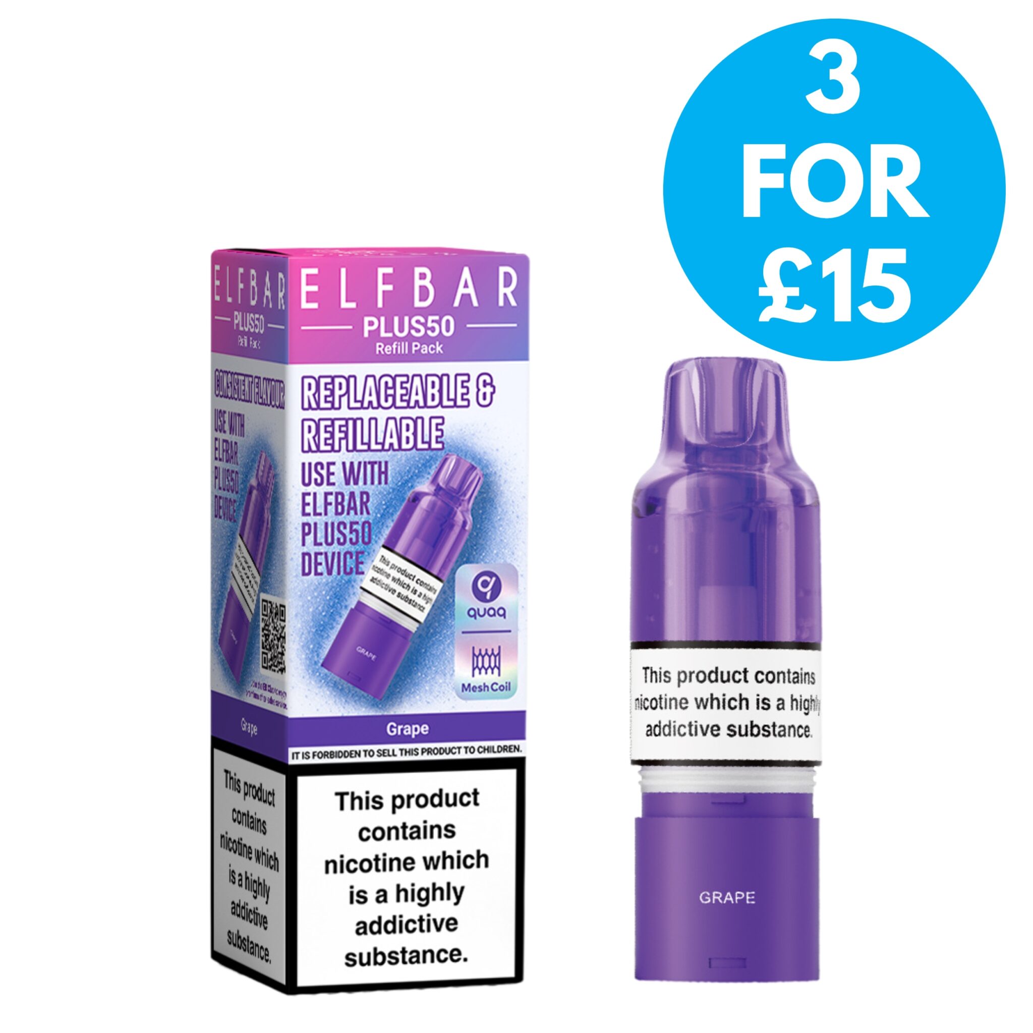 Elf Bar Plus 50 Refill Pods 20mg (2%) - 3 for £15 - VAPE.CO.UK