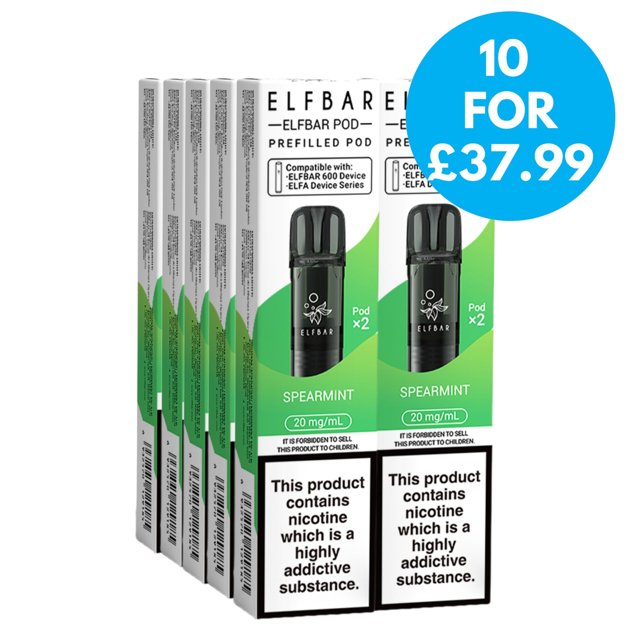 Box of 10 - 20mg (2%) Elf Bar 600 Refill Pack - VAPE.CO.UK