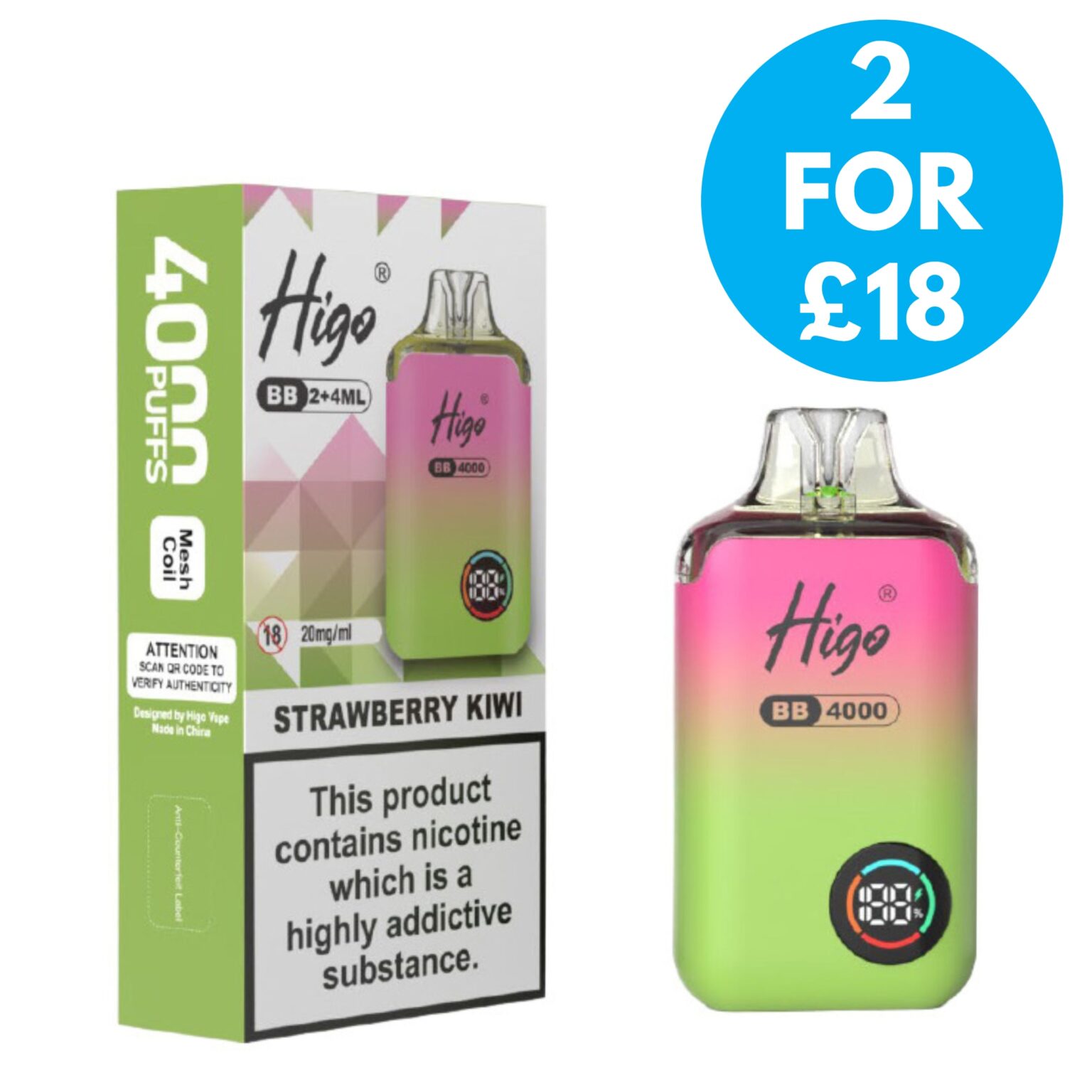 20mg (2%) Higo BB 4k Prefilled Vape Kit - 2 For £18 - VAPE.CO.UK
