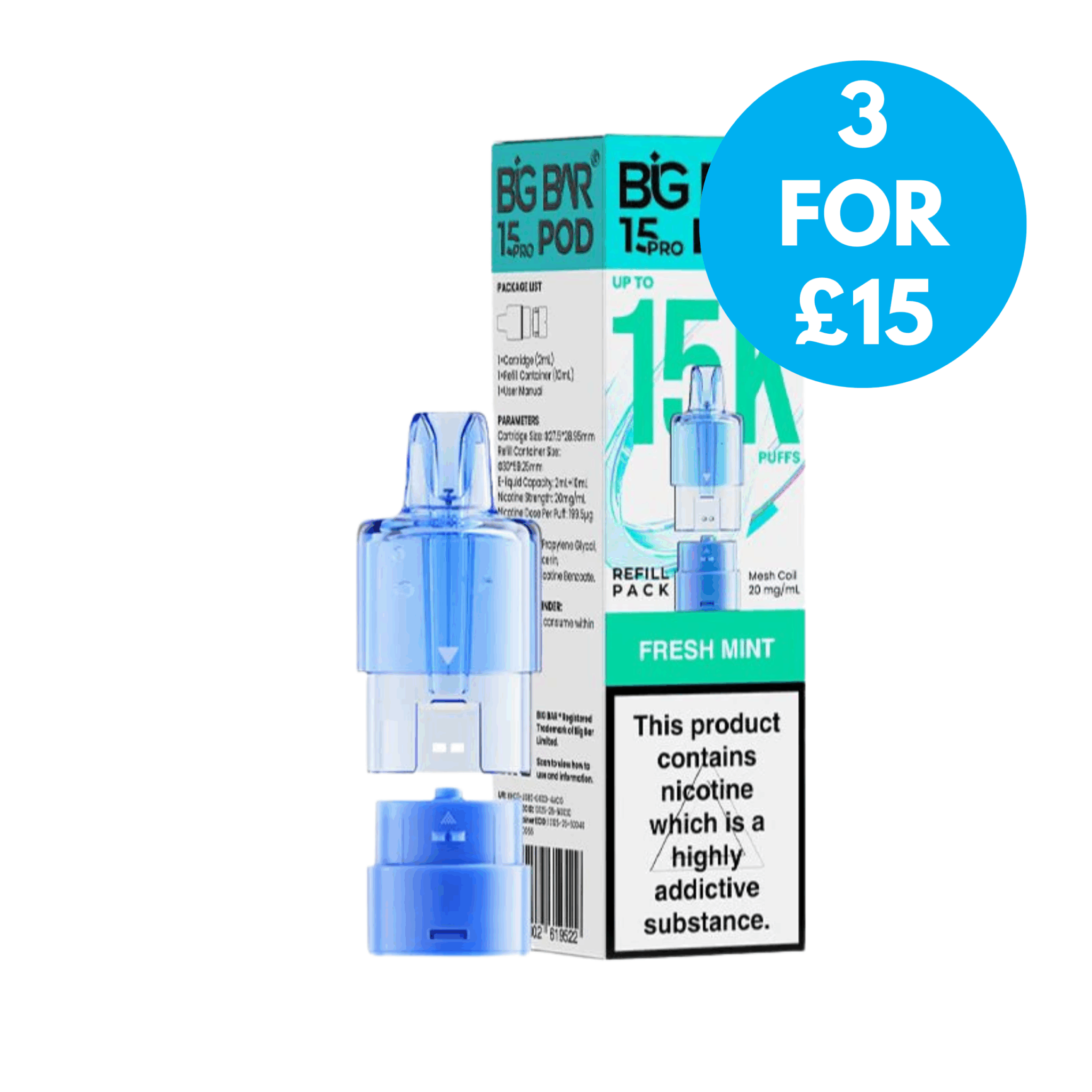 20mg (2%) Big Bar 15k Pro Refill Pack - VAPE.CO.UK